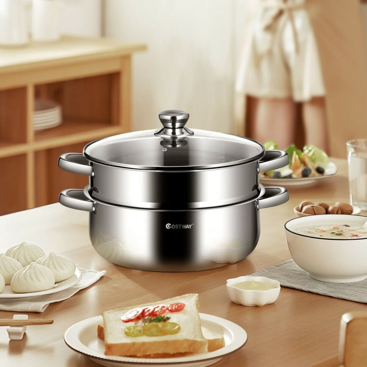 9.5 QT 2 Tier Stainless Steel Steamer Cookware Boiler * DIFFERENT KNOB ...