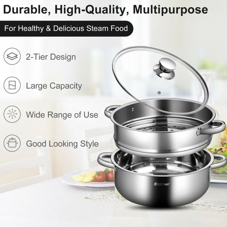 9.5 QT 2 Tier Stainless Steel Steamer Cookware Boiler * DIFFERENT KNOB ...