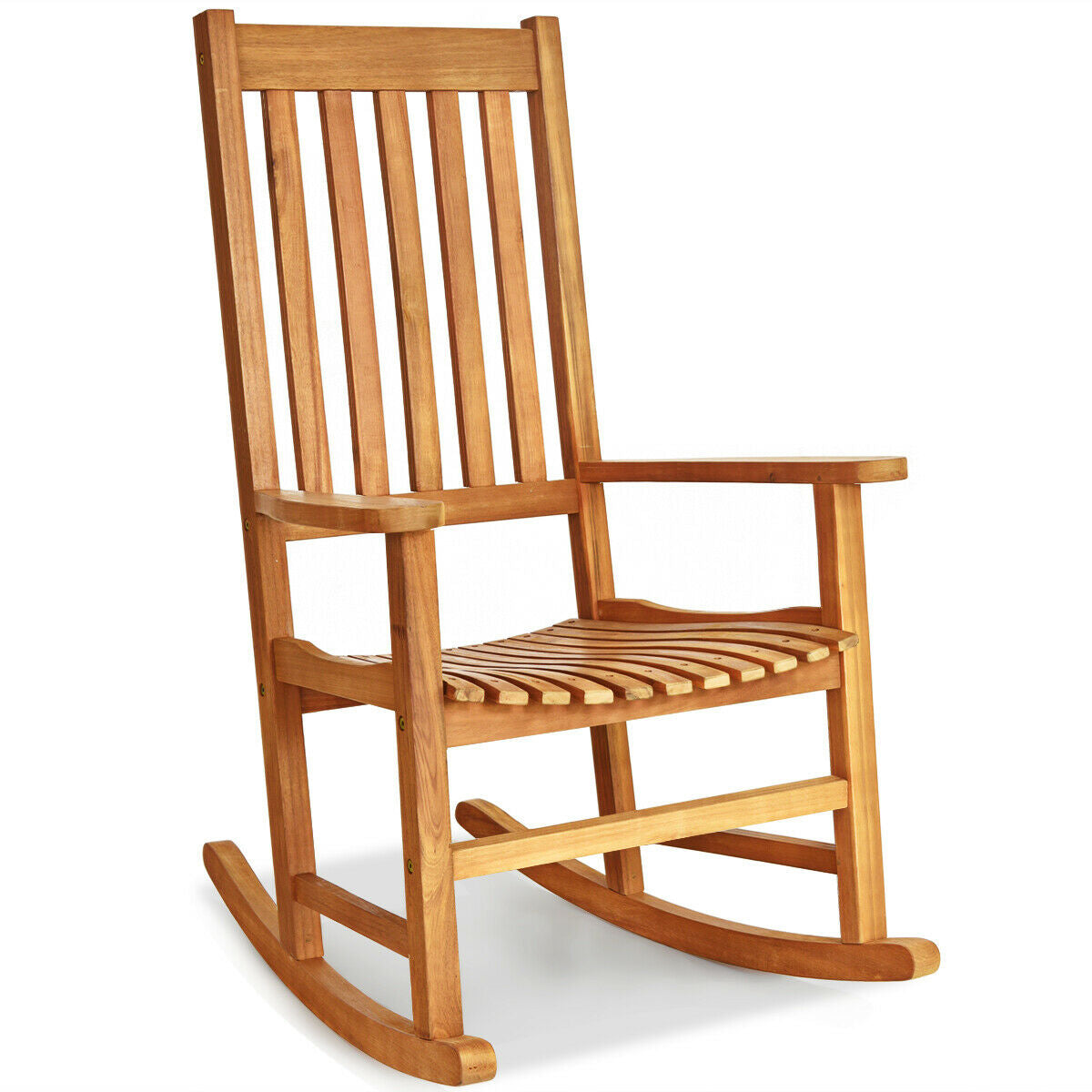 Indoor Outdoor Wooden High Back Rocking Chair-Wood, Fully Assembled ...