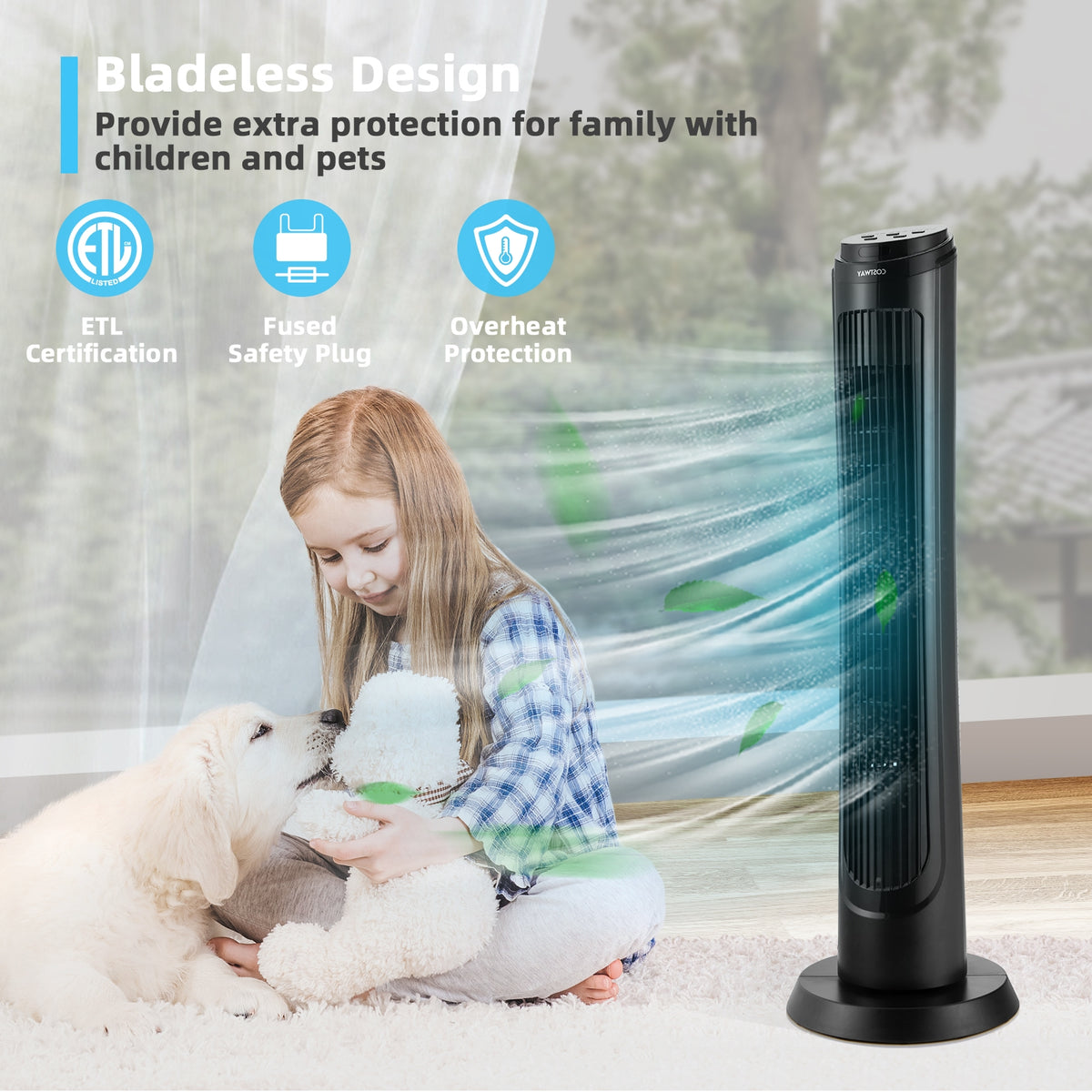 40 Inch Tower Fan with Remote 75˚ Oscillating Fan with 3 Wind Modes an ...
