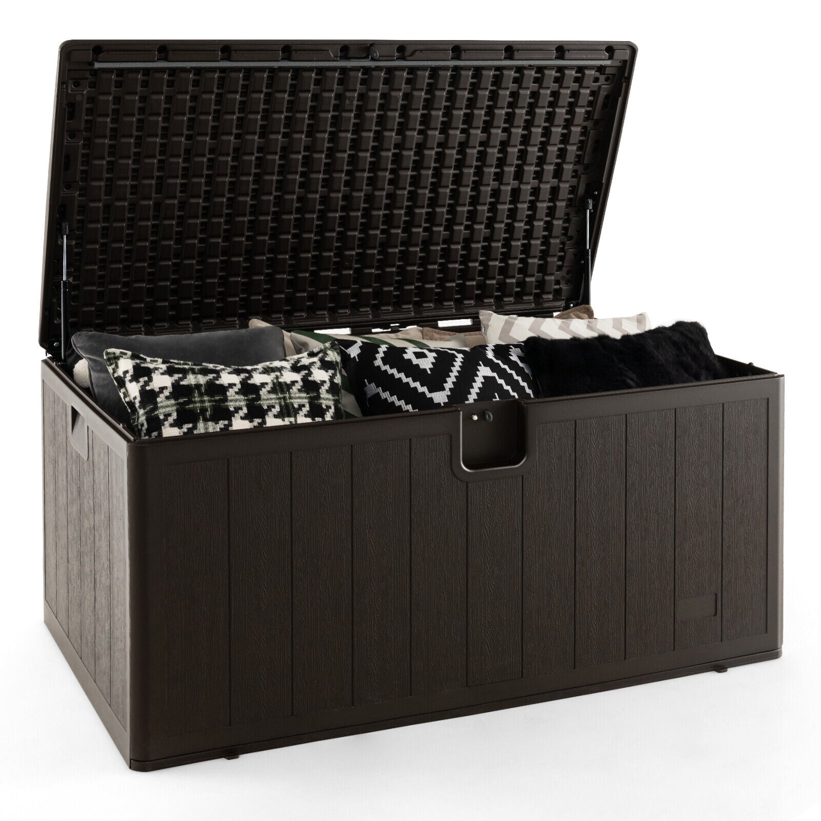 130 Gallon Patio All Weather Storage Container with Lockable Lid-Brown ...