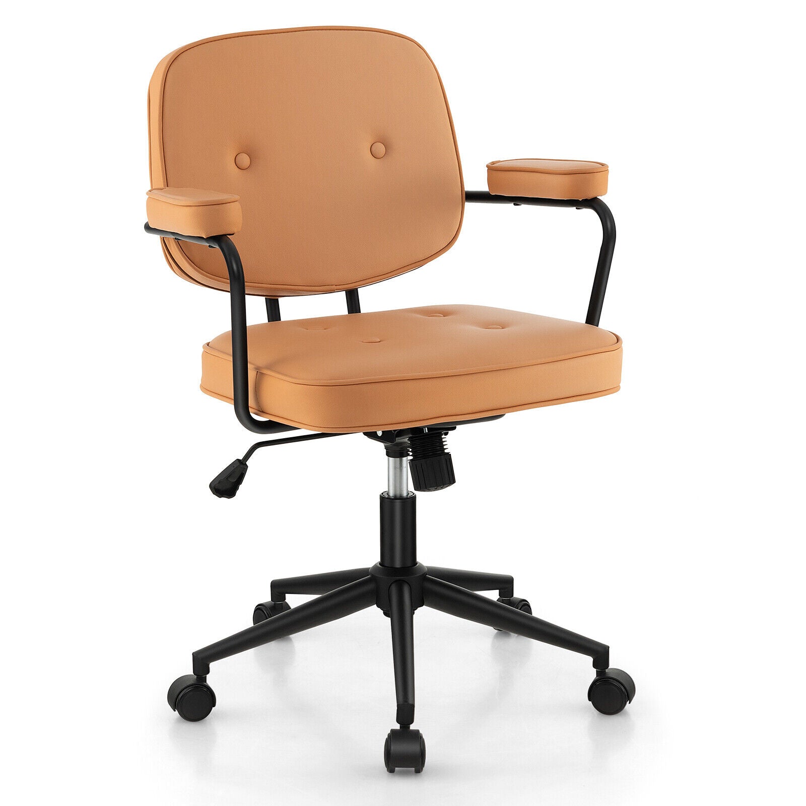 PU Leather Office Chair with Rocking Backrest and Ergonomic Armrest-Or ...