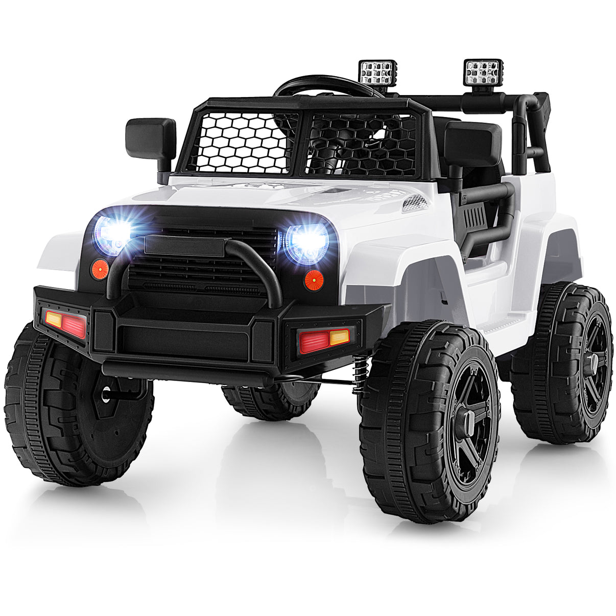 12V Kids Ride On Truck with Remote Control and Headlights-White (Custo ...
