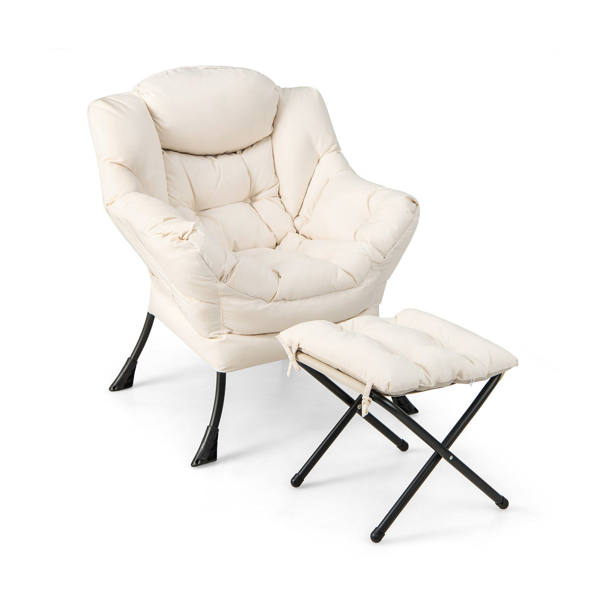 Modern Accent Sofa Chair with Folding Footrest and Side Pocket-Beige ...