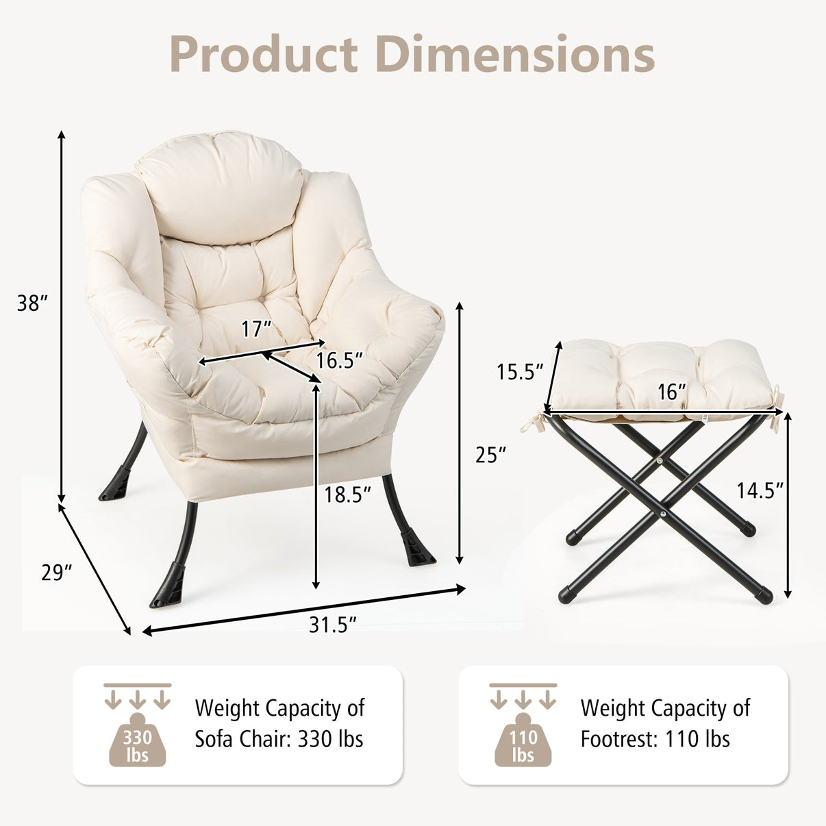 Modern Accent Sofa Chair with Folding Footrest and Side Pocket-Beige ...