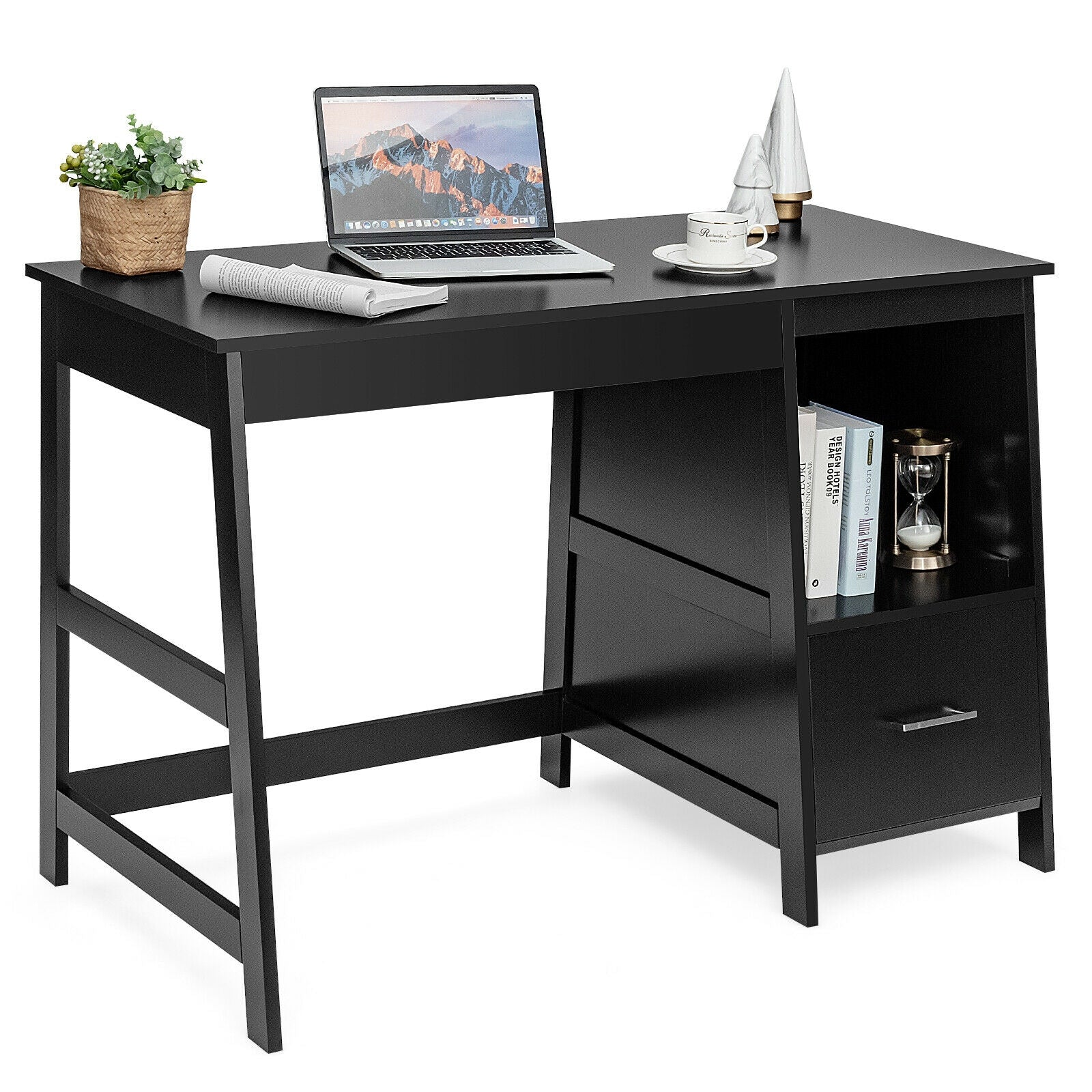 47.5 Inch Modern Home Computer Desk with 2 Storage Drawers-Black*fully ...