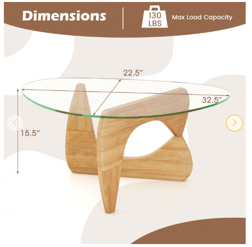 Triangle Coffee Table with Tempered Glass Top -Natural (Assembled ...