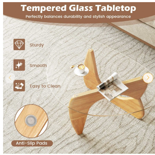 Triangle Coffee Table with Tempered Glass Top -Natural (Assembled ...