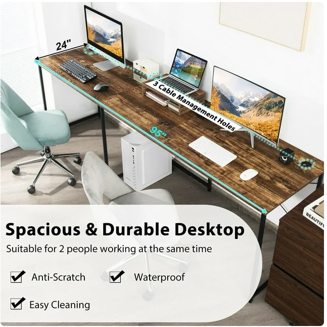 95 Inch 2-Person L-Shaped Long Reversible Computer Desk with Monitor S ...