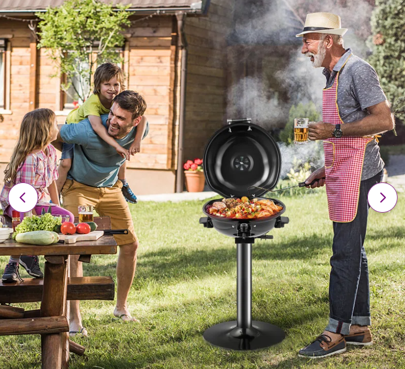Portable 1600w Electric Bbq Grill With Temperature Control & Grease Co ...