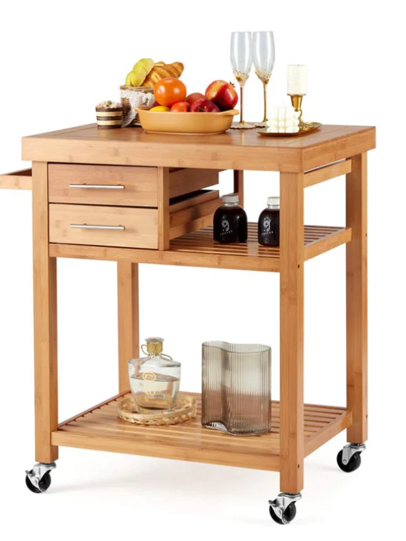 Lanette Bamboo Kitchen Island, fully assembled – Wilsons Home Store
