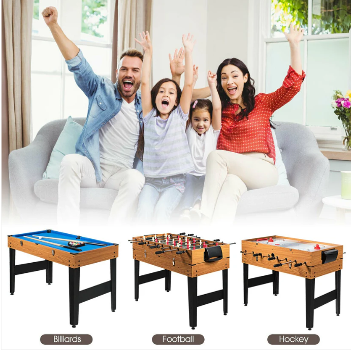 48 Inch 3-In-1 Multi Combo Game Table with Soccer for Game Rooms, (1 b ...