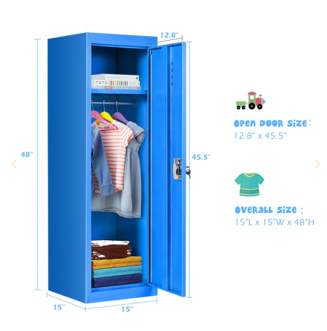 48 Inch Kid Safe Storage Children Single Tier Metal Locker, Scratch ...
