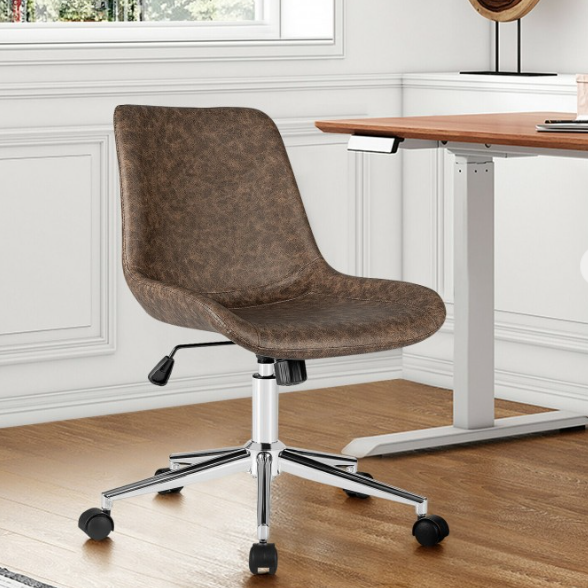 Vegan Leather Armless Adjustable Mid-Back Office Chair, Brown – Wilsons ...