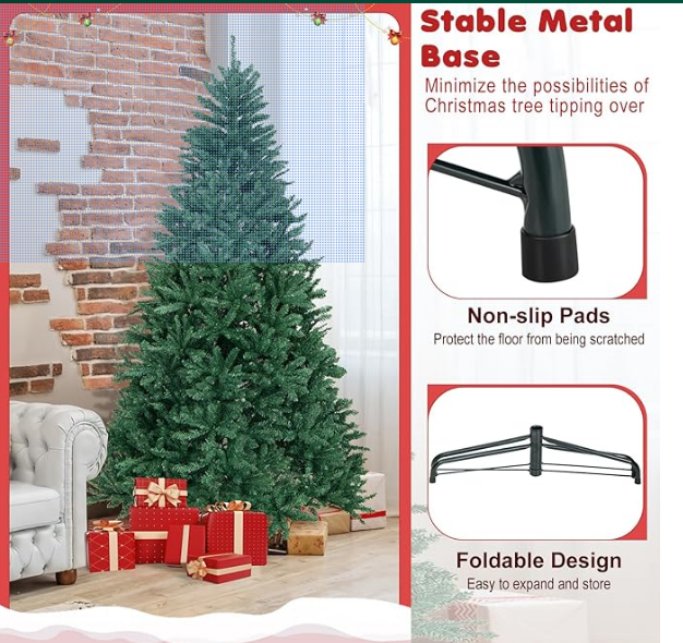 7.5FT Artificial Xmas Tree, Hinged Fake Xmas Tree with 2254 PVC Branch ...