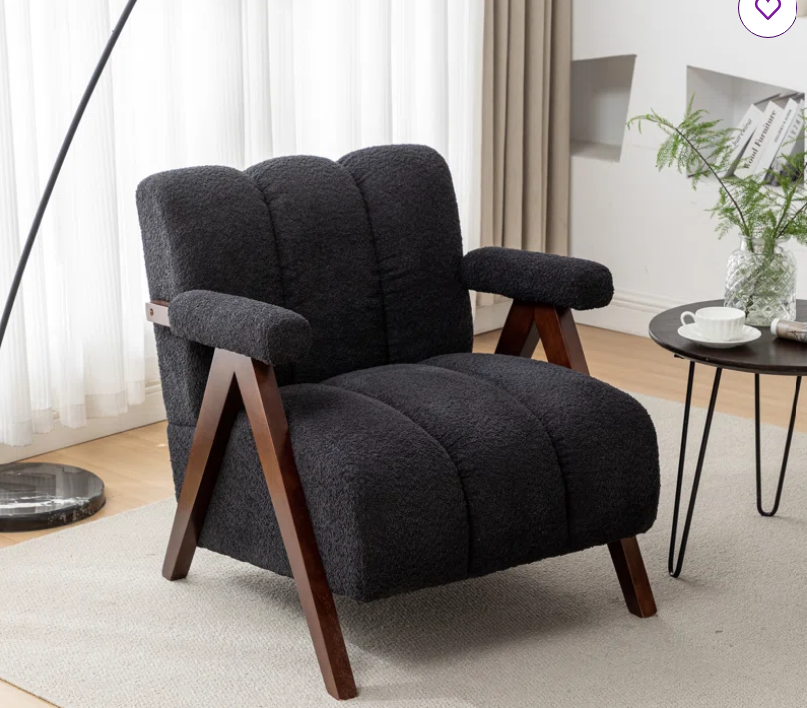 Draedyn Upholstered Boucle Armchair with Solid Wood Legs, charcoal/bla ...