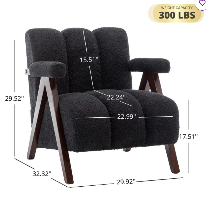 Draedyn Upholstered Boucle Armchair with Solid Wood Legs, charcoal/bla ...