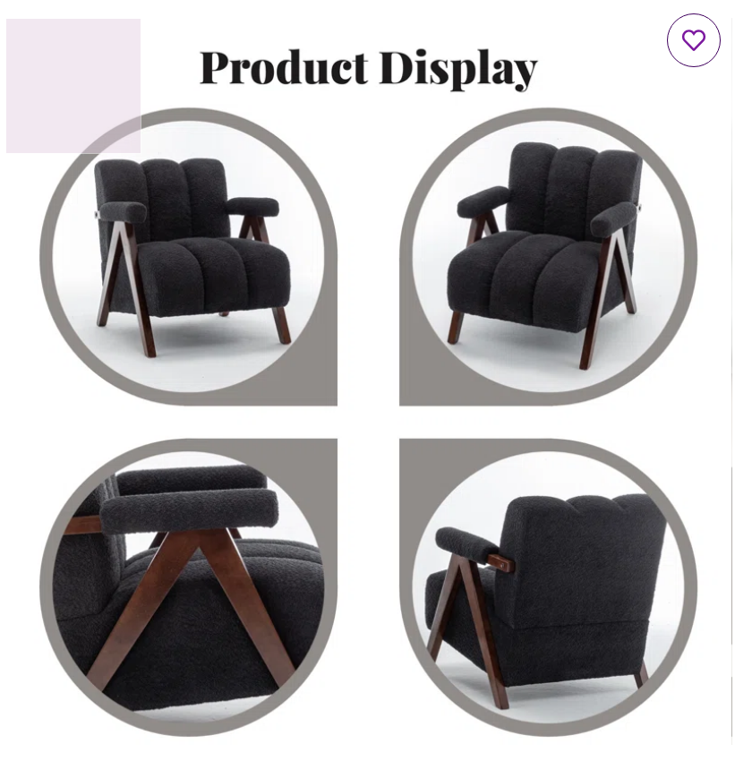 Draedyn Upholstered Boucle Armchair with Solid Wood Legs, charcoal/bla ...