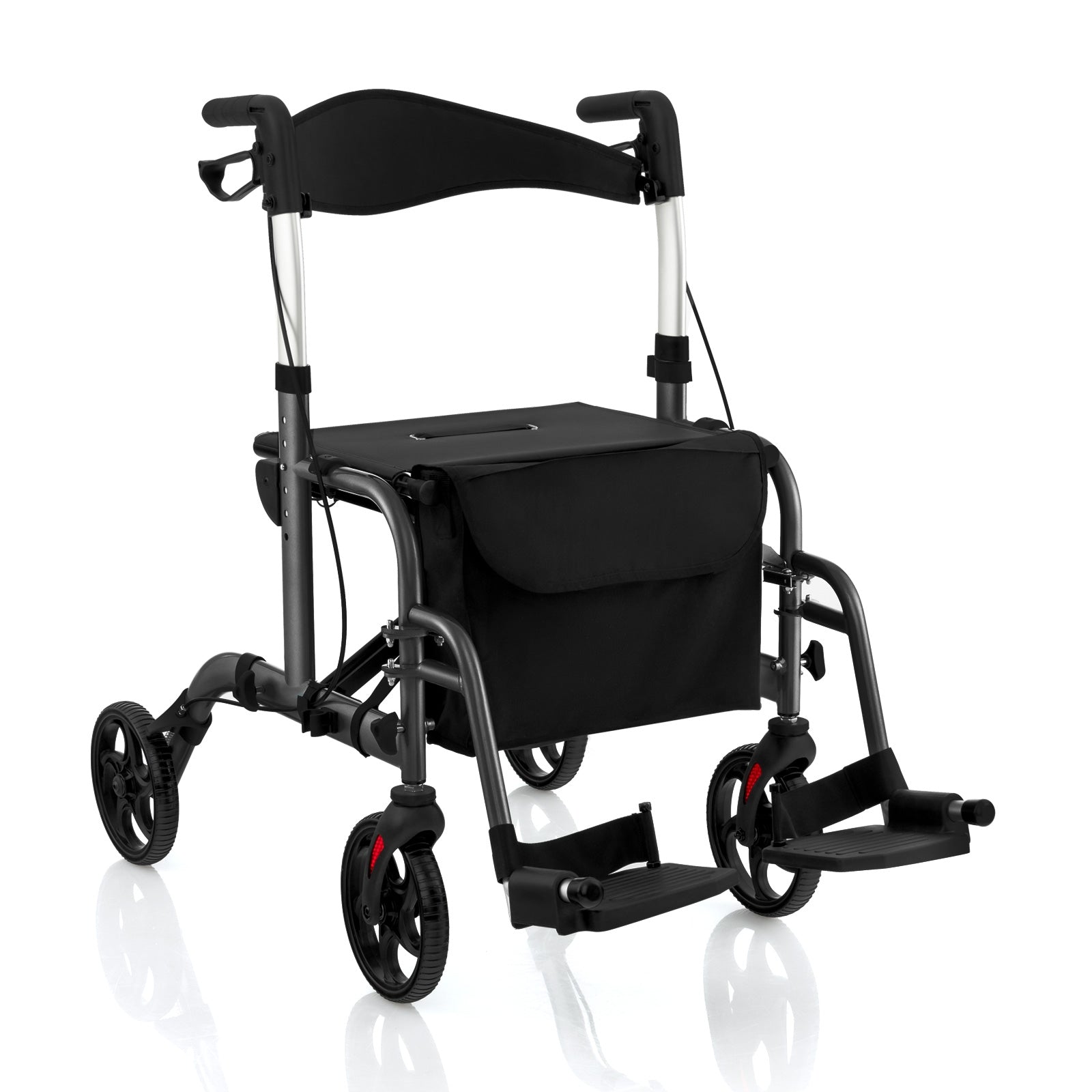 2-in-1 Adjustable Folding Handle Rollator Walker with Storage Space-Bl ...