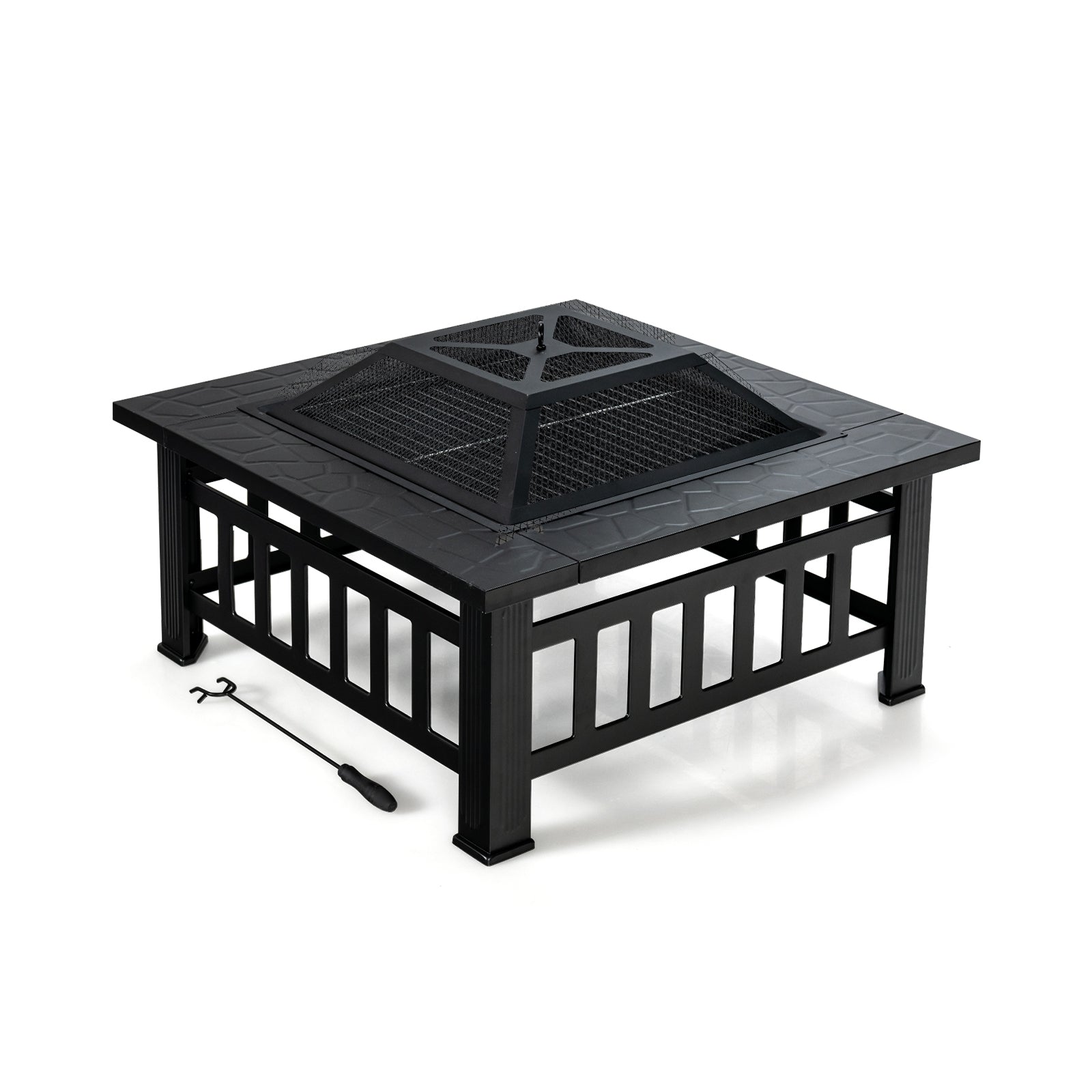 32 Inch 3 in 1 Outdoor Square Fire Pit Table with BBQ Grill - Fully As ...
